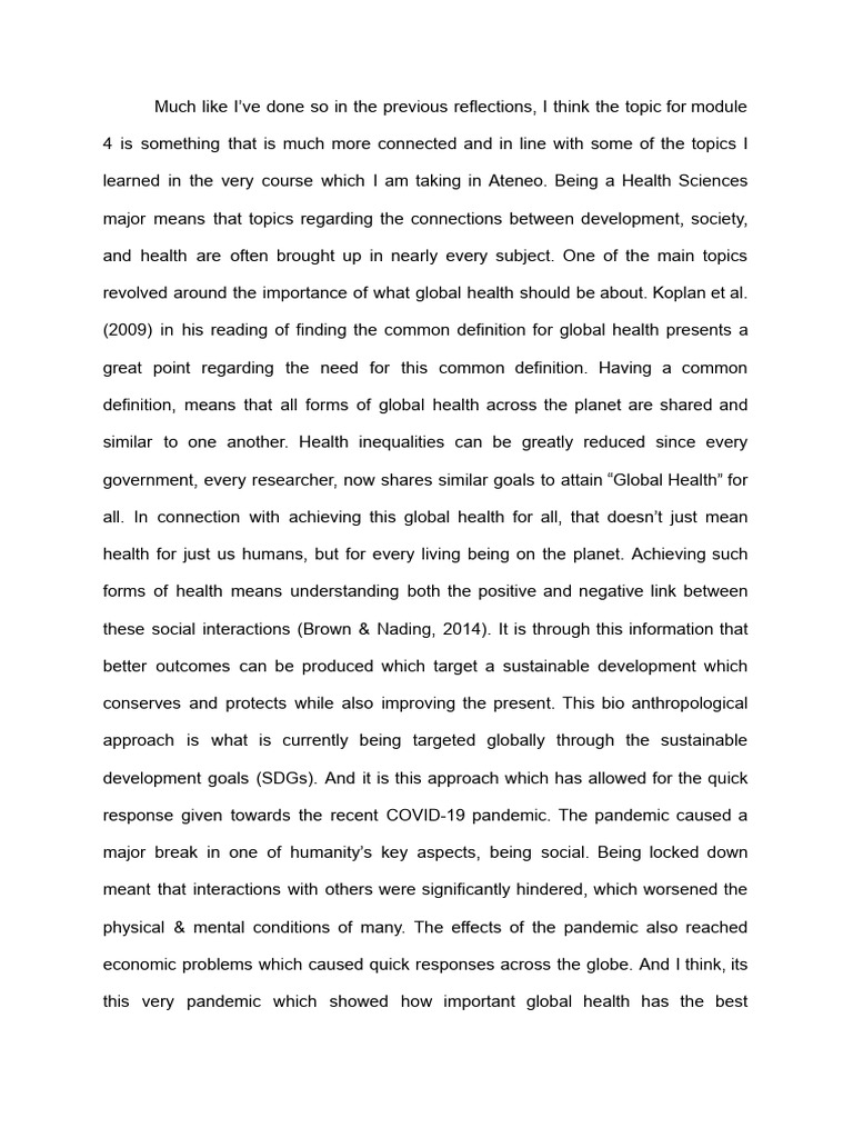 Module 4 - Reflection Essay - de Guzman | PDF | Global Health ...