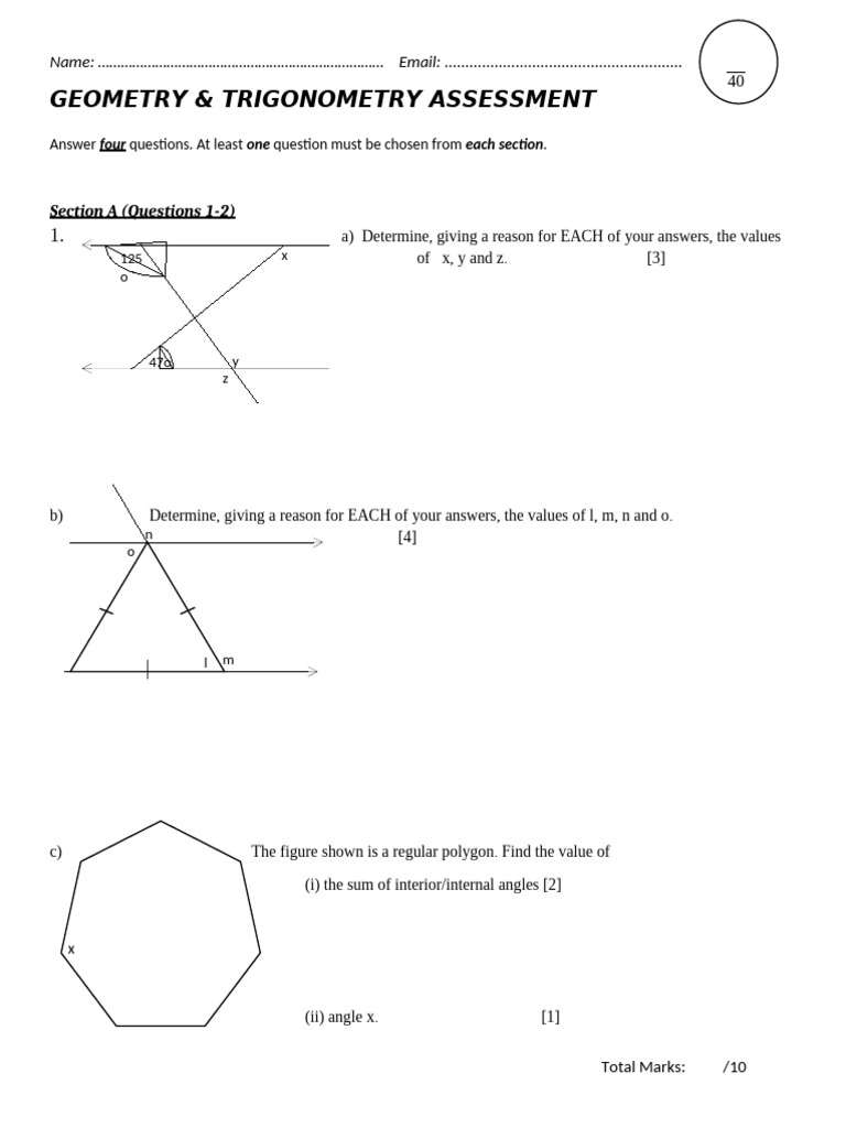Geometry & Trigonometry Test. | PDF | Angle | Circle