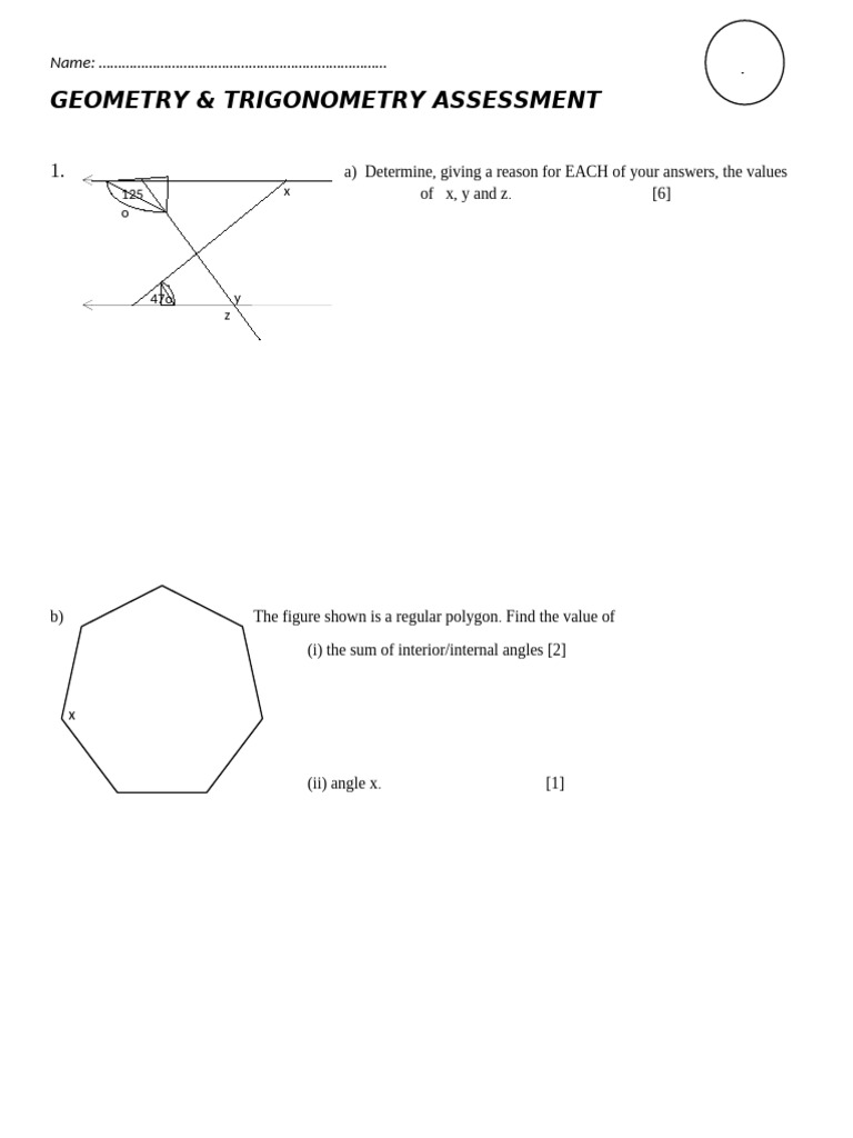 Geometry & Trigonometry Assessment Guide | PDF | Angle | Area