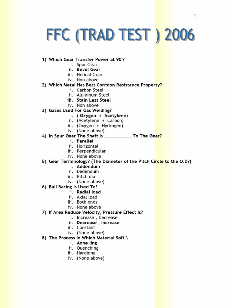 Mechanical Engineering Quiz Questions | PDF