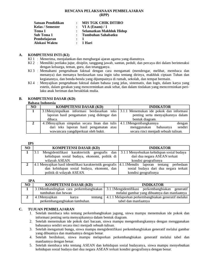 RPP TEMA 1 KELAS 6-Canalpendidik.com | PDF