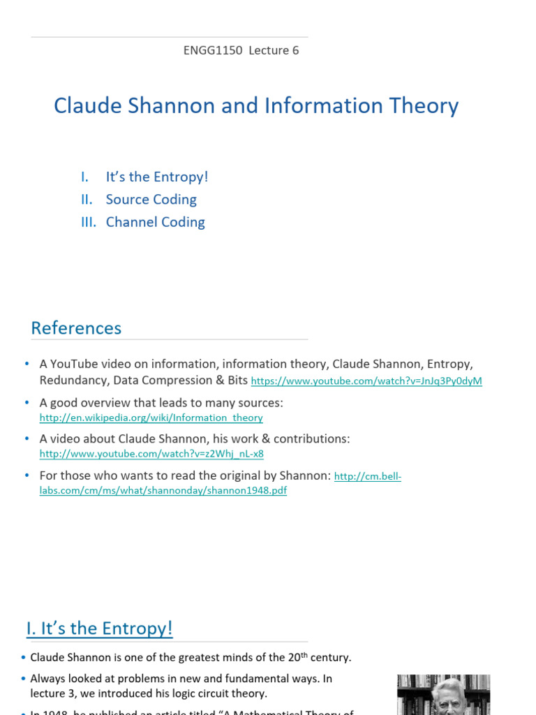 Shannon's Information Theory Overview | PDF | Information | Data ...