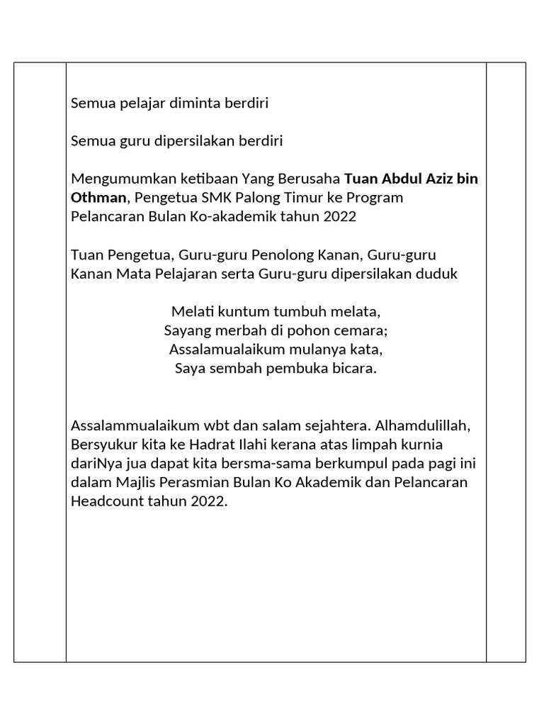teks emcee program ko- akademik | PDF