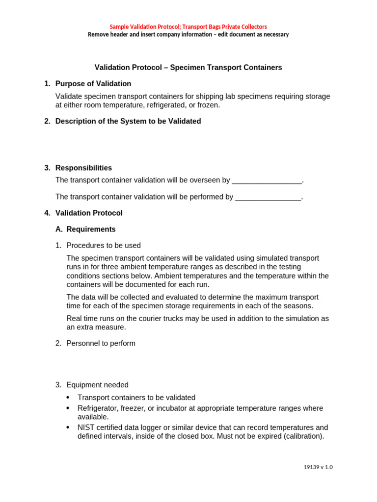 Validation Protocol Transport Bags Private Collectors | PDF | Refrigerator | Refrigeration