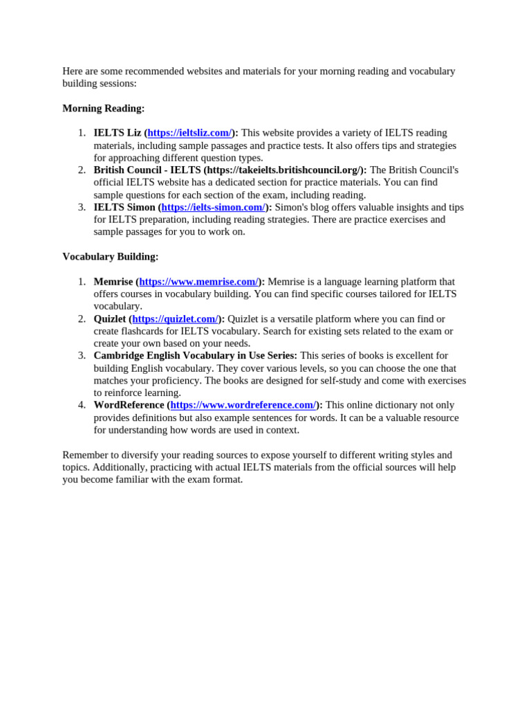 IELTS Reading and Vocabulary Resources | PDF