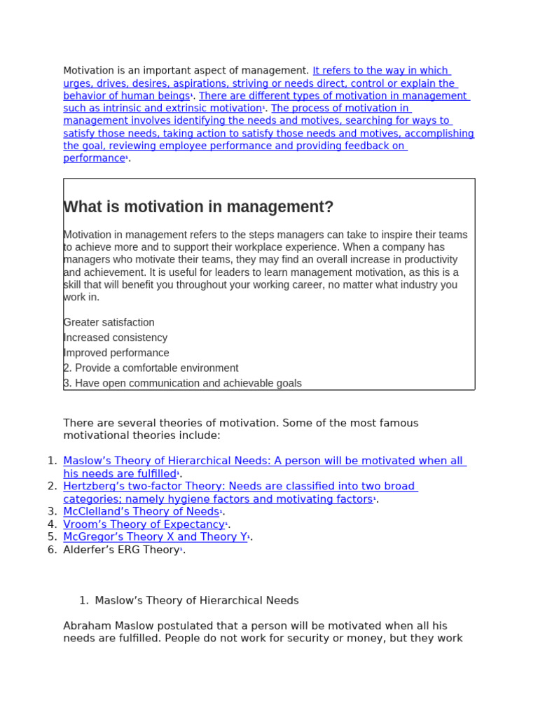 Motivation Is An Important Aspect of Management | PDF | Motivational ...