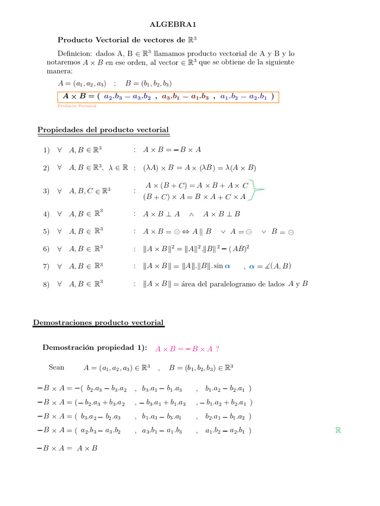 Producto Vectorial R3 - Propiedades | PDF | Vector Euclidiano | Escalar (Matemáticas)