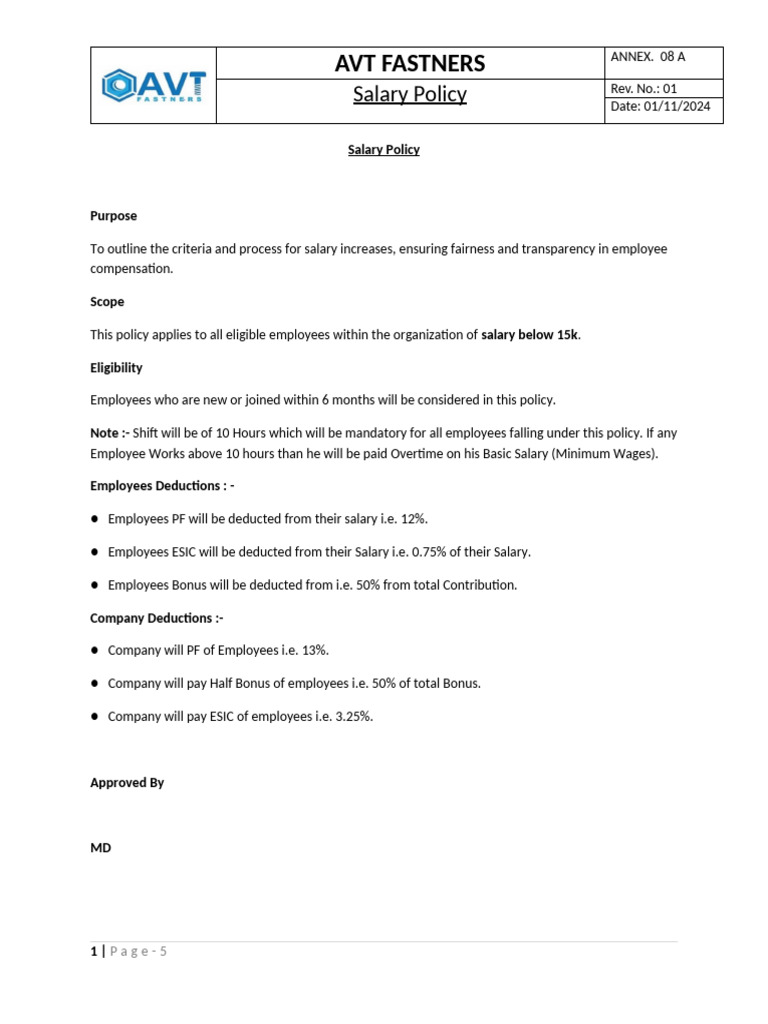 Salary Policy Upto 15k 8A | PDF