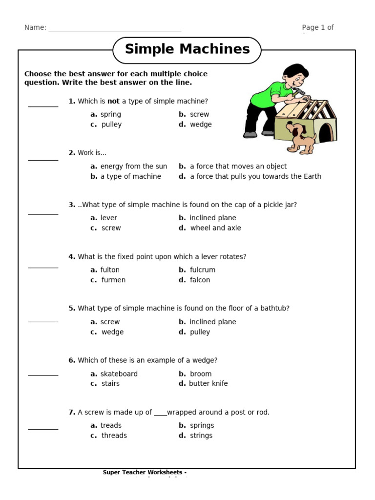 Simple Machines Quiz for Students | PDF | Machines | Lever