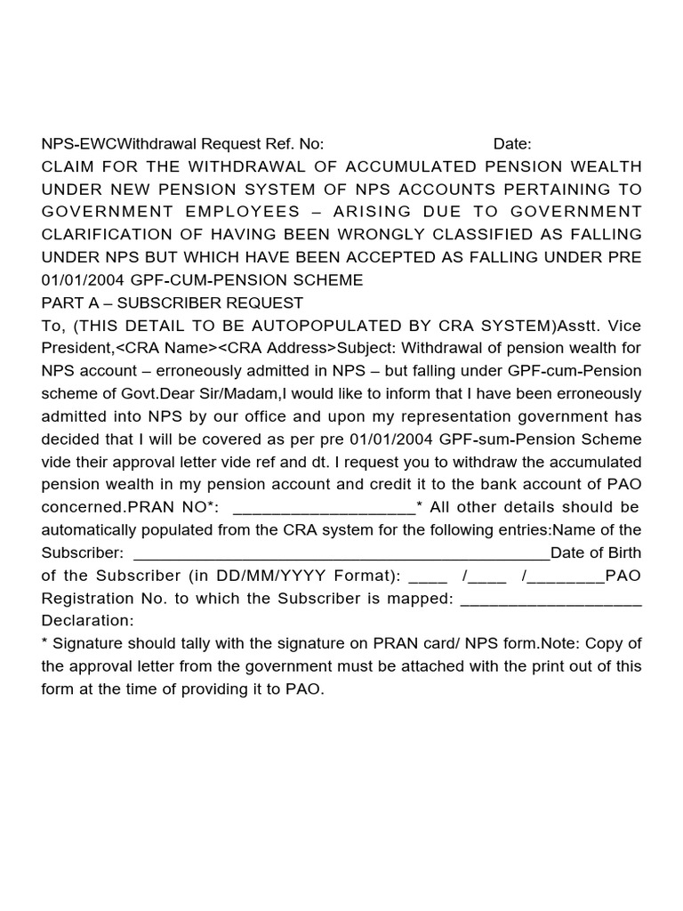 NPS Withdrawal Request Form | PDF