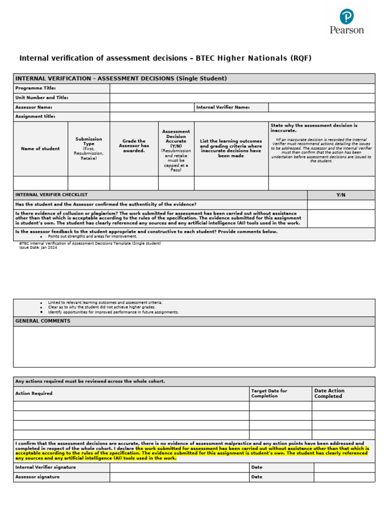BTEC Internal Verification Template Guide | PDF | Computer Network | Plagiarism