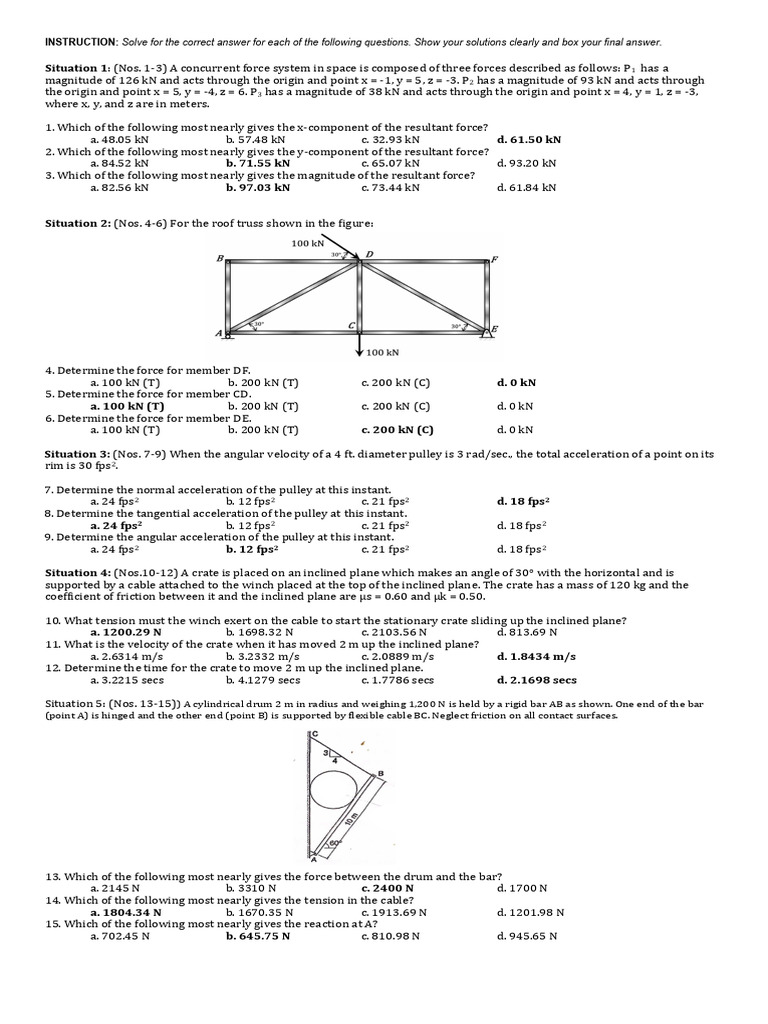 Prelim Exam | PDF | Truss | Beam (Structure)