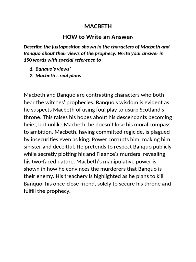 Macbeth vs. Banquo: Prophecy Perspectives | PDF
