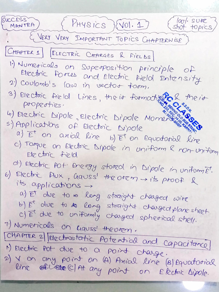 Physics Success Mantras by Tinkesh Sir (RC Classes) | PDF