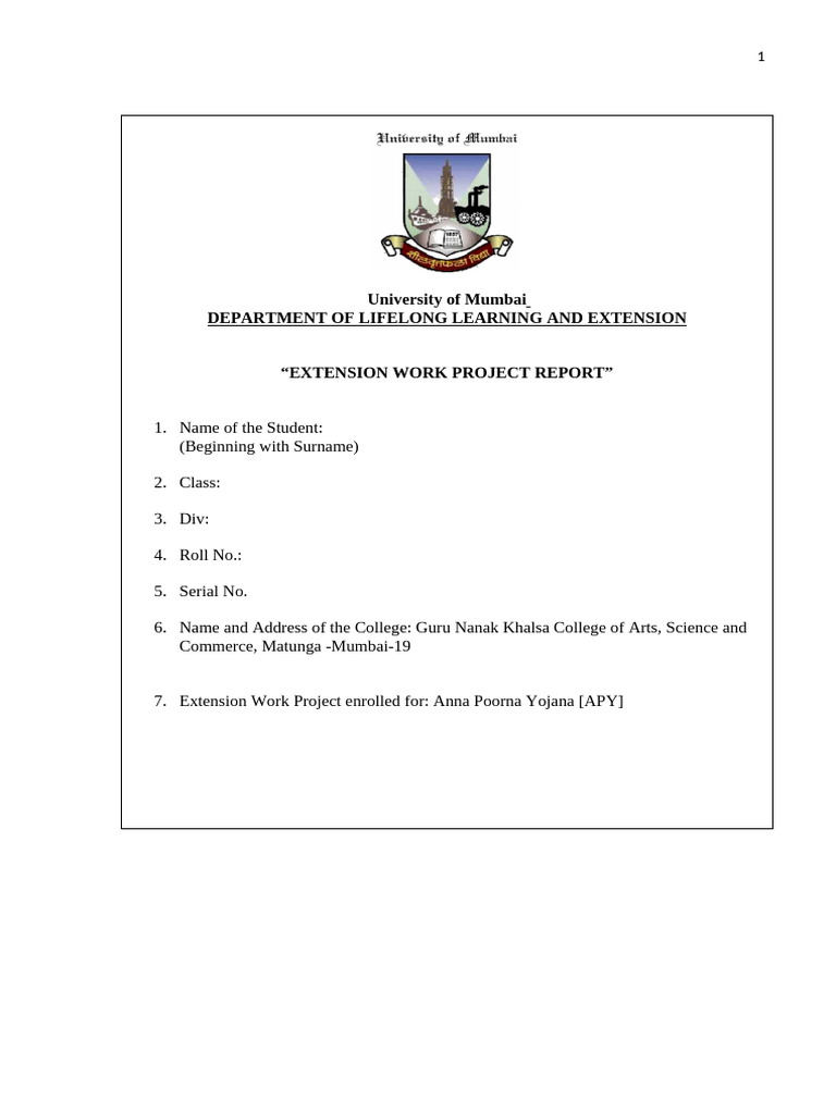 Extension Work Project Report Format | PDF