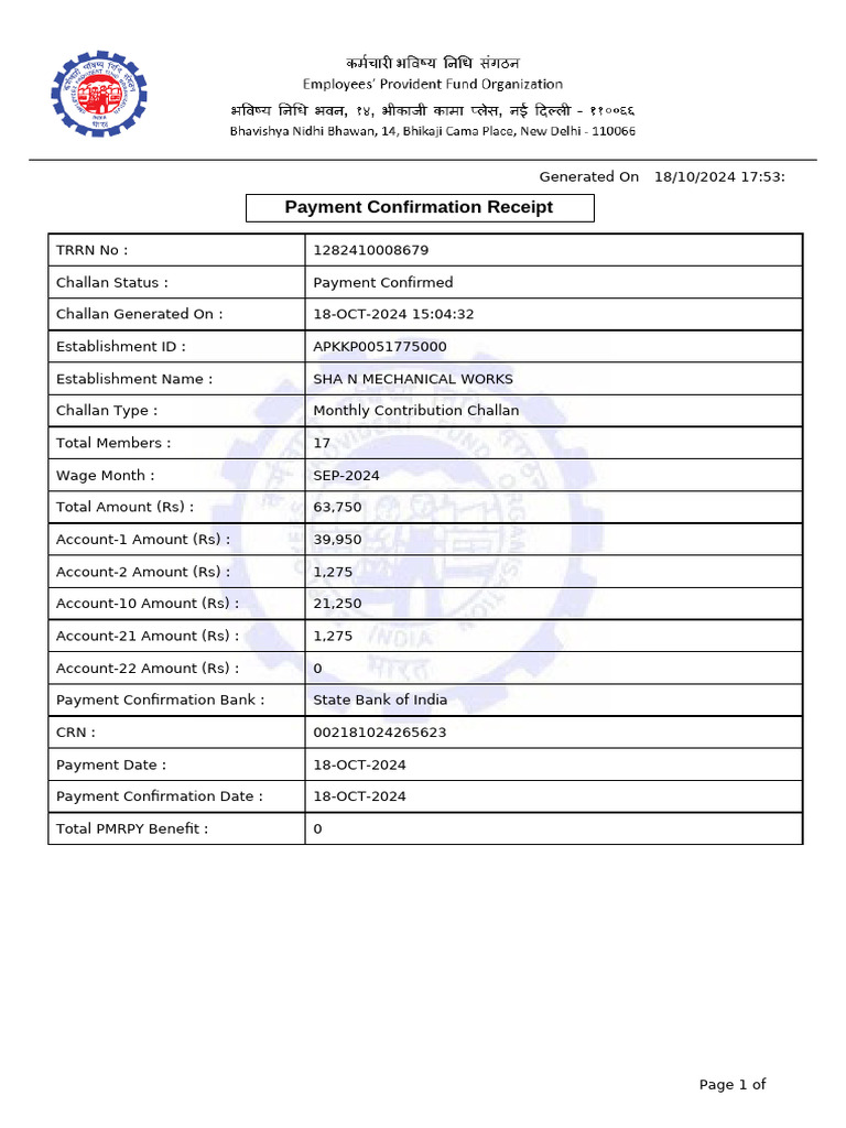 RCD Daund Sep24 PF Receipt | PDF