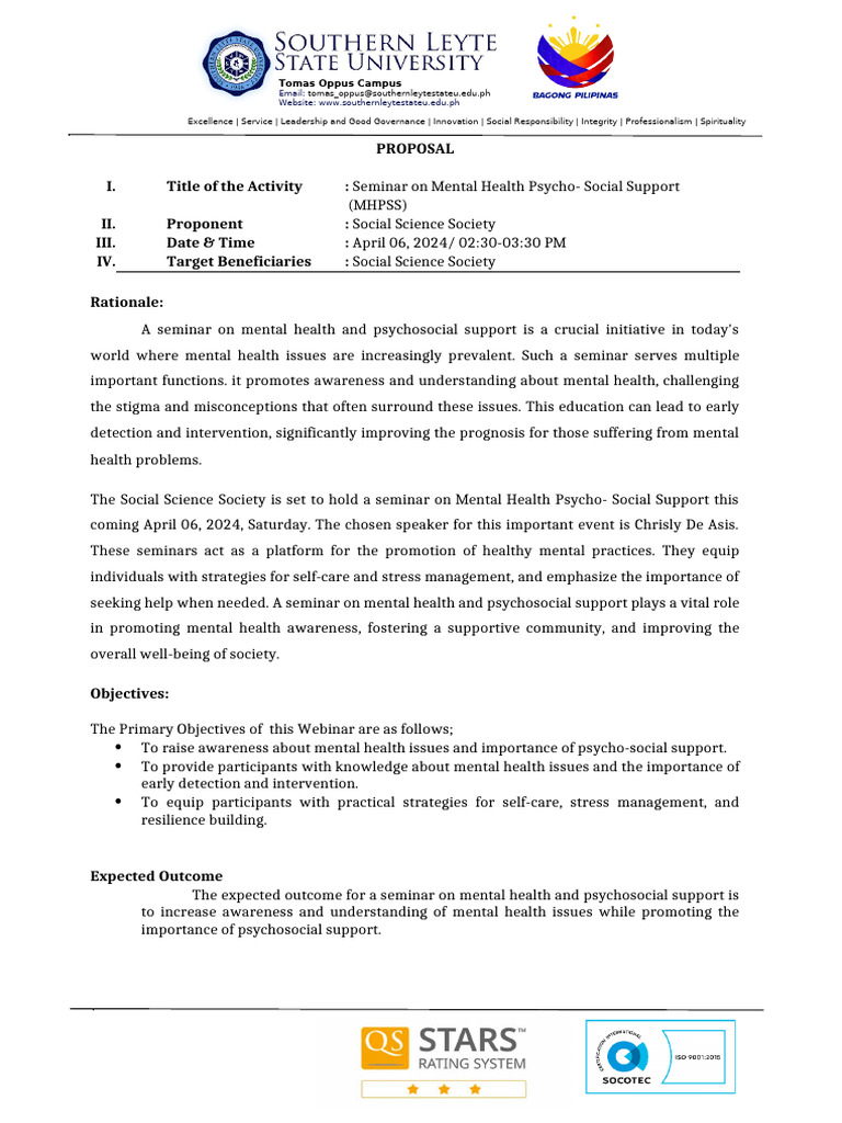 Proposal-Seminar-on-MHPSS_2ndsem | PDF | Mental Health | Behavioural Sciences