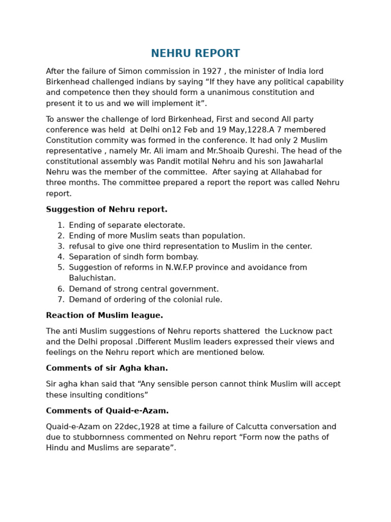 Nehru Report | PDF