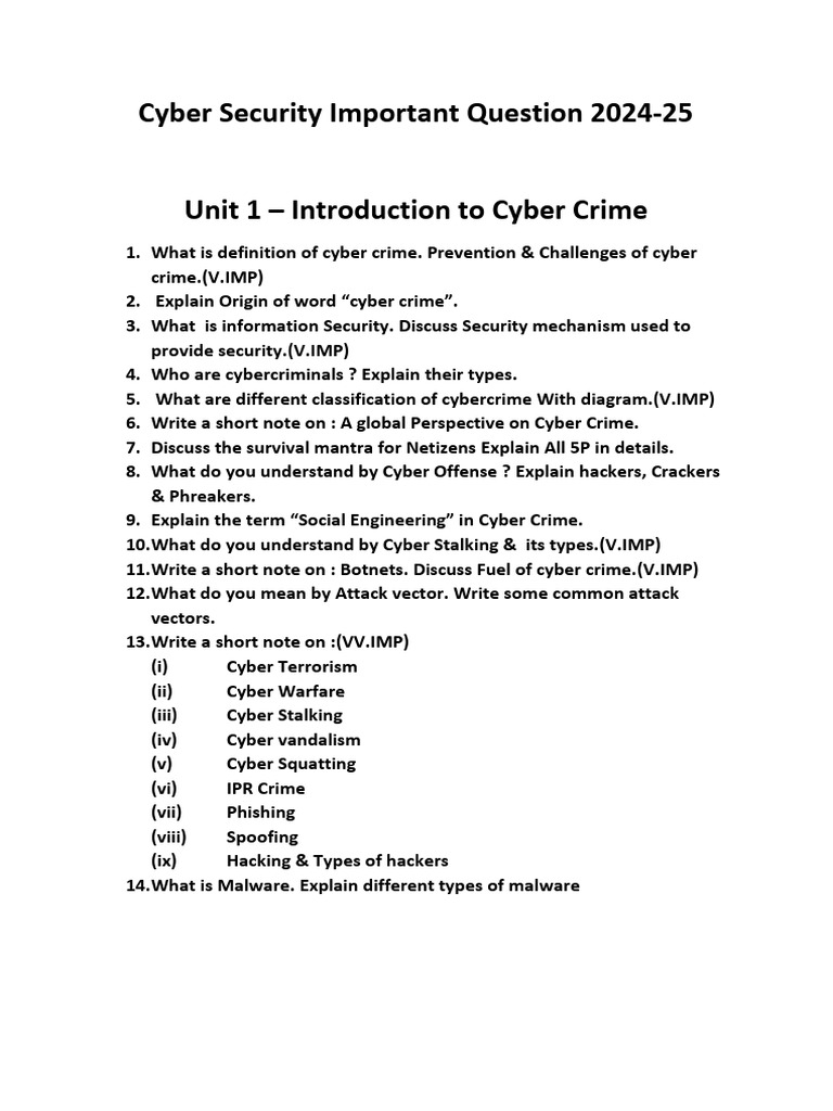 Cyber Security Unit Wise (1-5) Important | PDF | Security | Computer ...