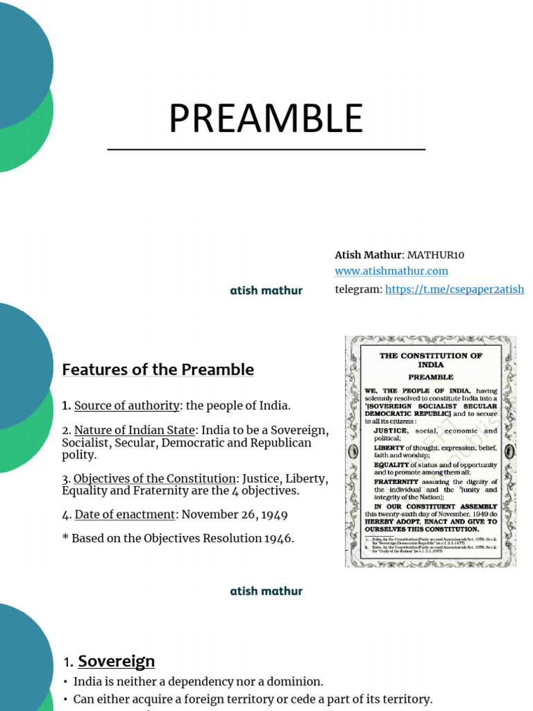 Preamble of the Indian Constitution | PDF | Legal Documents | Government