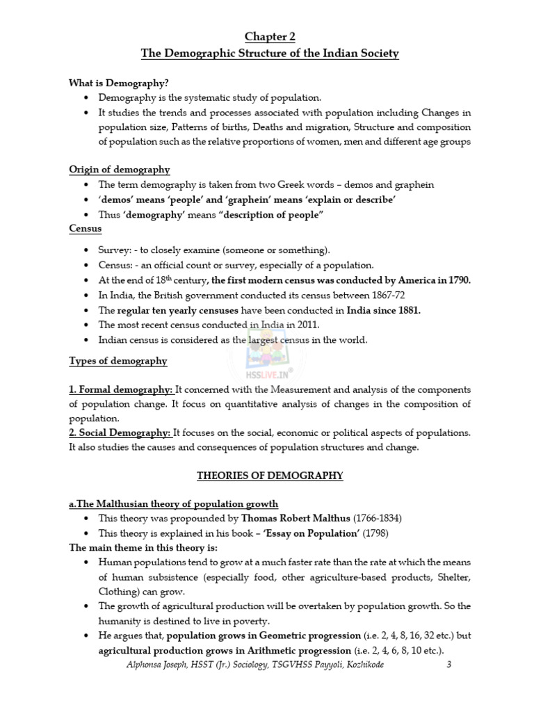Sociology Chapter 2 Short Notes | PDF | Demography | Total Fertility Rate
