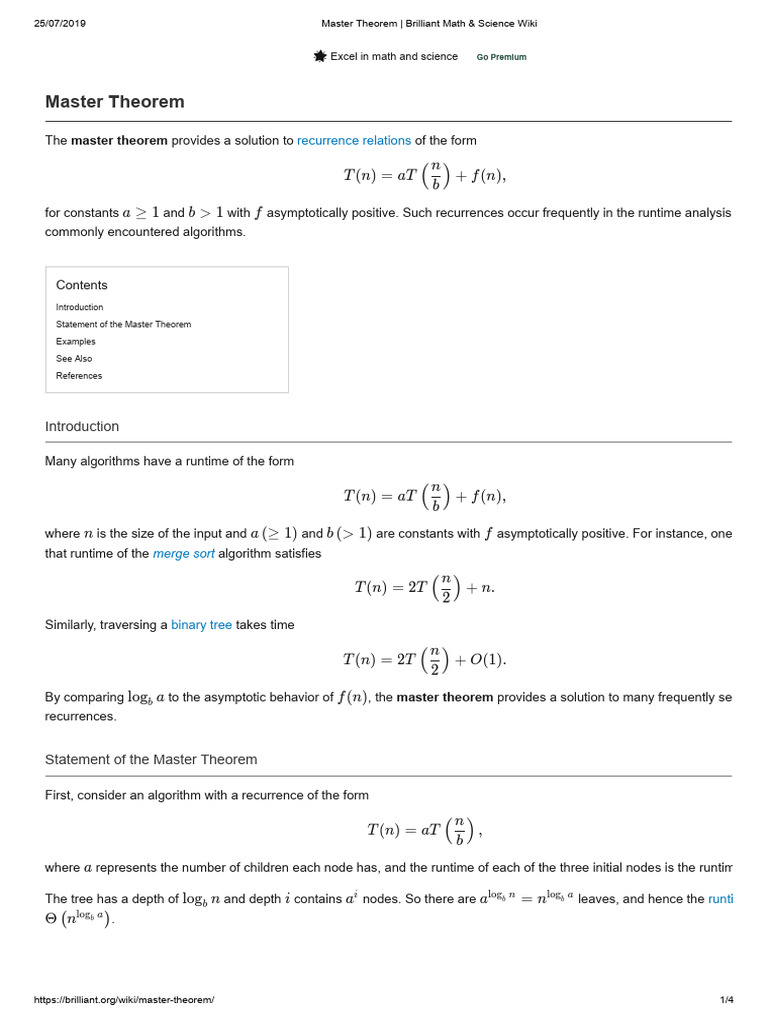 Master Theorem - Brilliant Math & Science Wiki | PDF | Mathematical ...