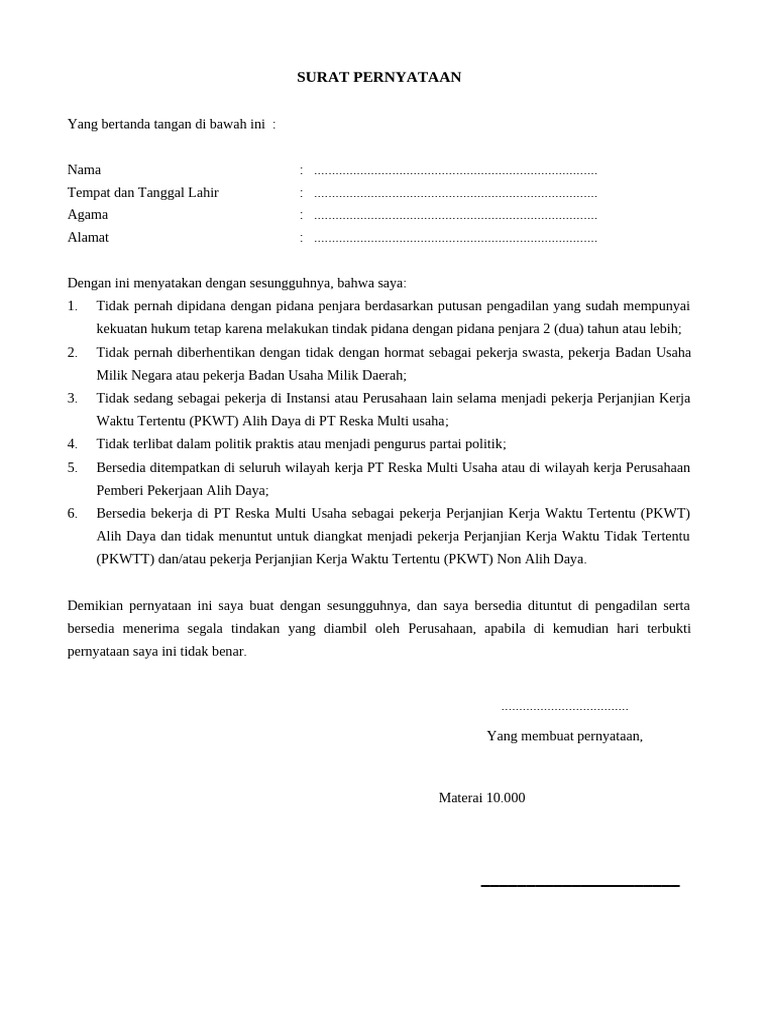 Lampiran Surat Pernyataan | PDF
