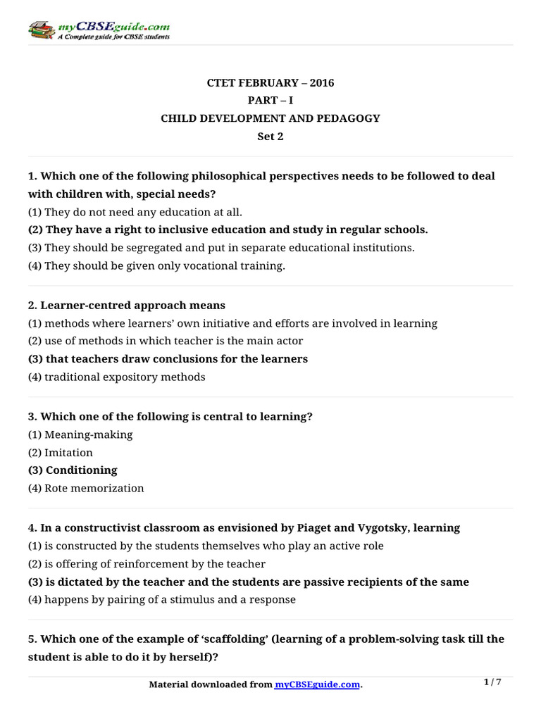 Paper I Set 002 Answer Key | PDF | Learning | Thought