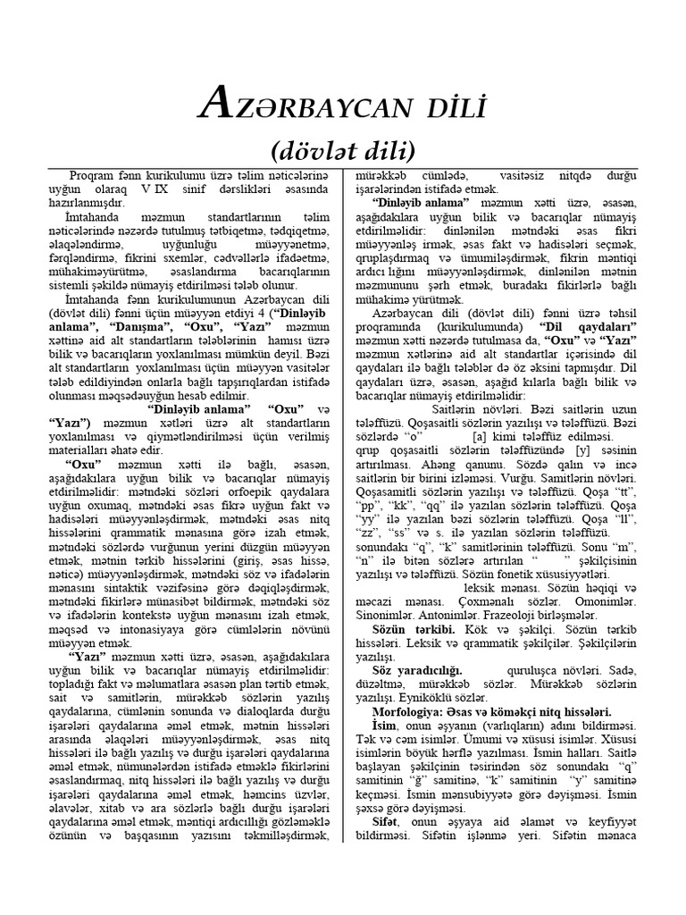 Umumi Orta 9 Illik Tehsil Seviyyesi Uzre Proqram Azerbaycan Dili Dovlet Dilipdf - 29 05 2024 ...