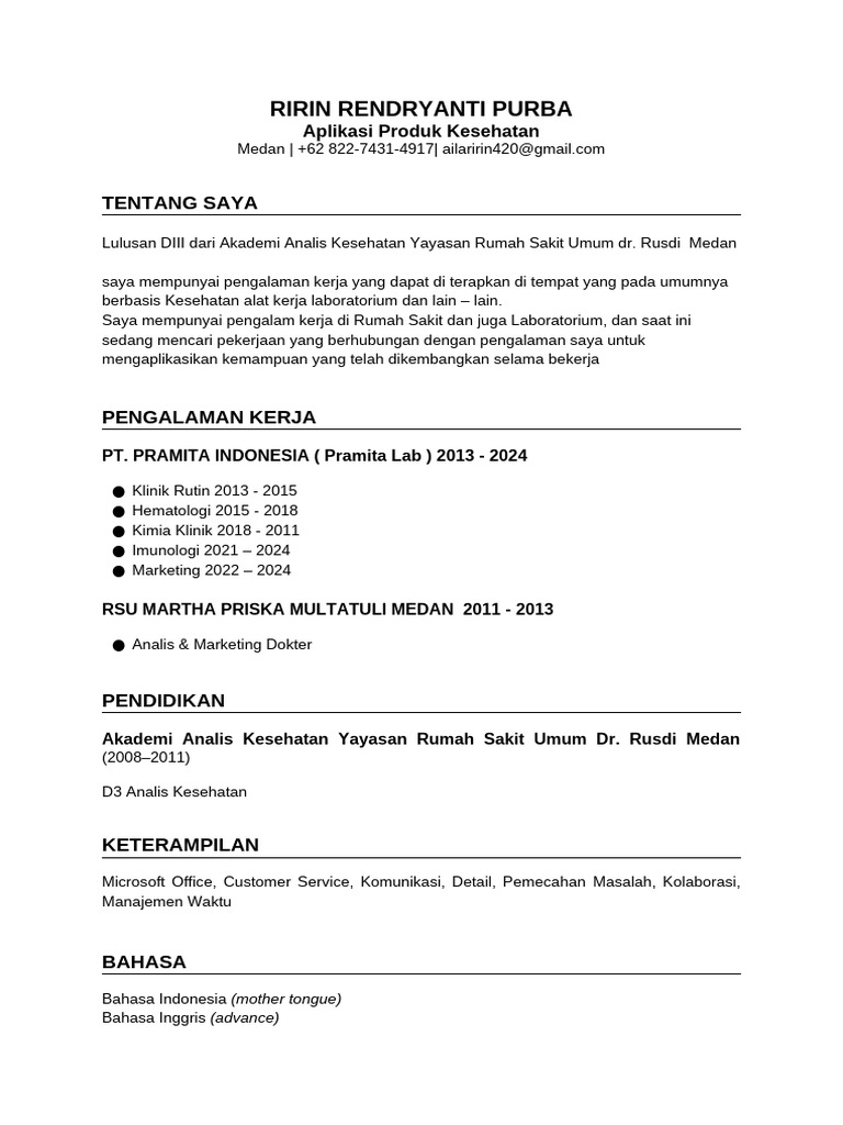 contoh-cv-admin-kitalulus | PDF
