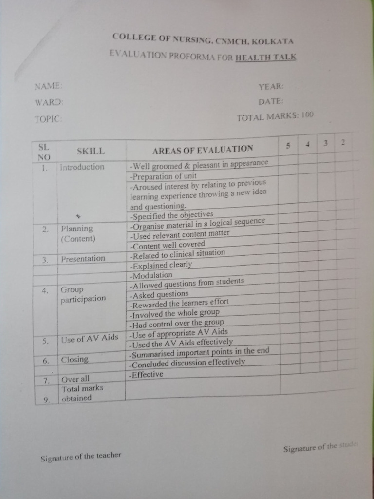 Nursing Student Evaluation Form | PDF