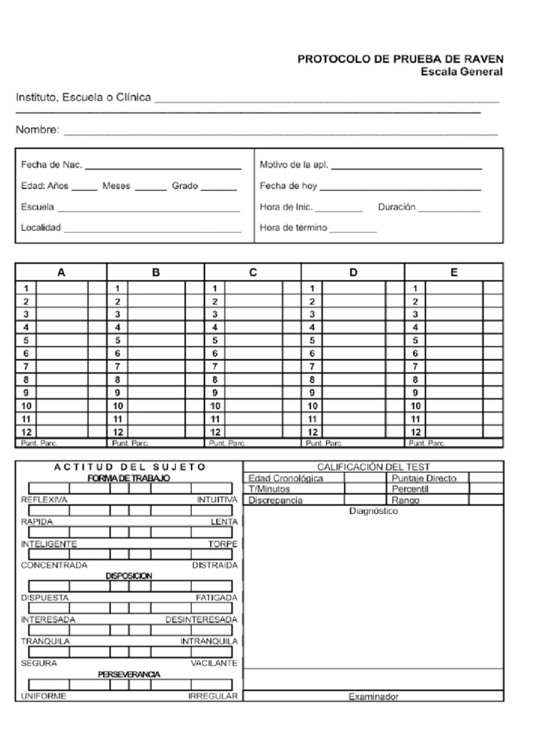 Escala Hoja de Respuestas de Raven Coloreada y de Adulto | PDF