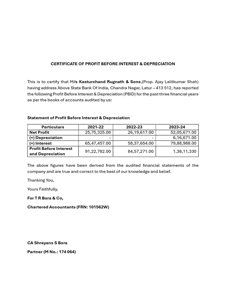 PBDIT Certificate | PDF