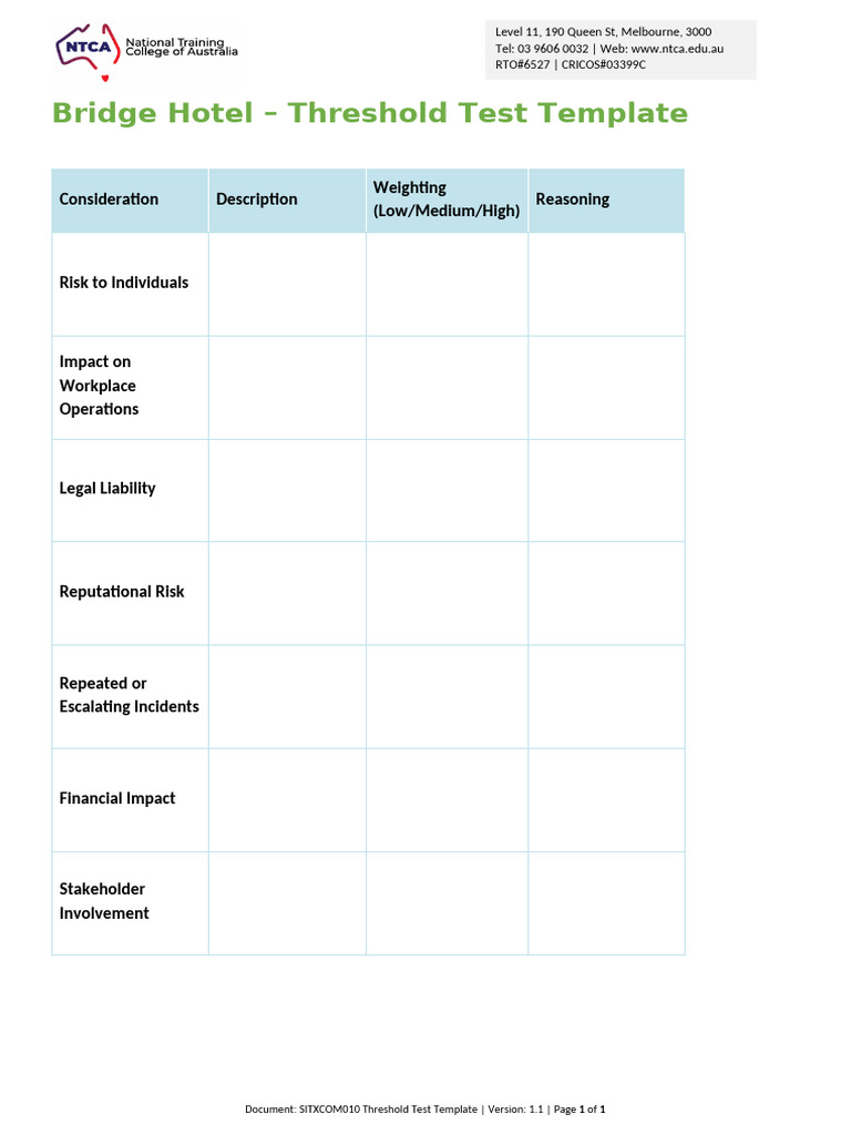 SITXCOM010 Threshold Test Template | PDF