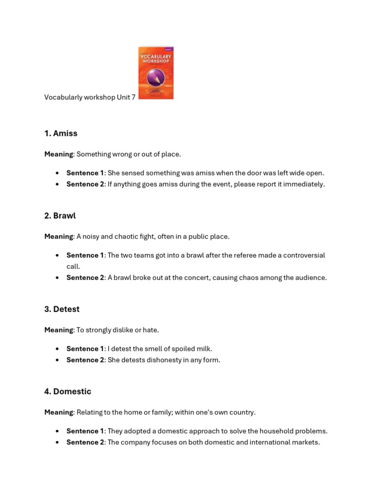 Vocabulary Workshop Unit 7 Guide | PDF | Perjury