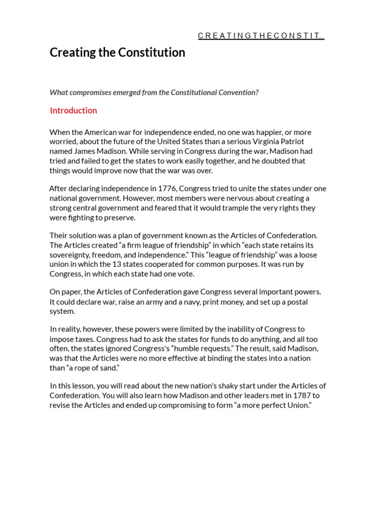 Creating the Constitution | PDF | United States Presidential Election ...