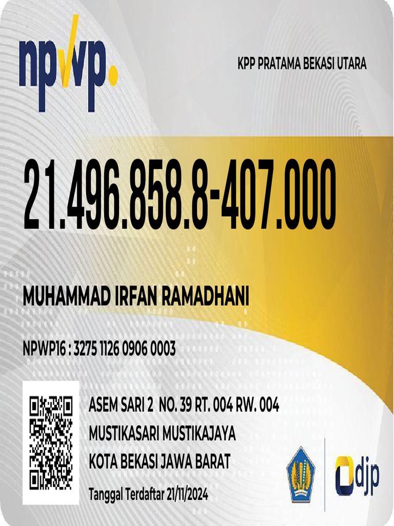 NPWP M IRFAN R | PDF