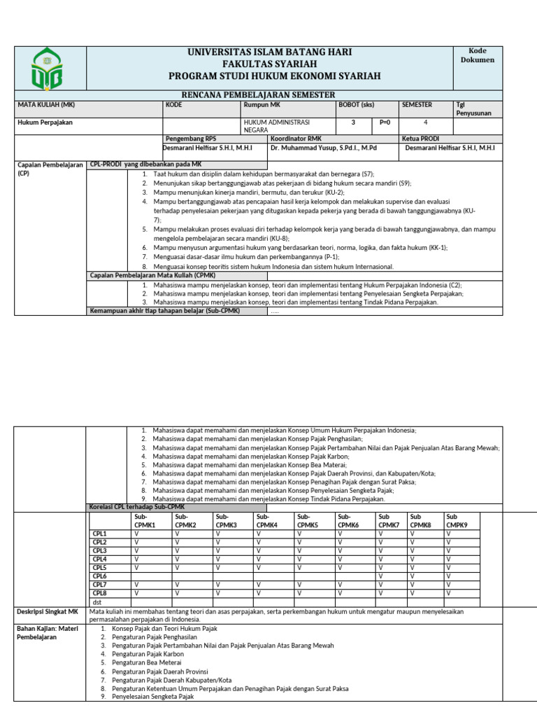 Rps Hukum Perpajakan | PDF