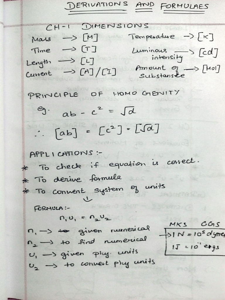 Derivations and Key Topics - Class XI PHY | PDF