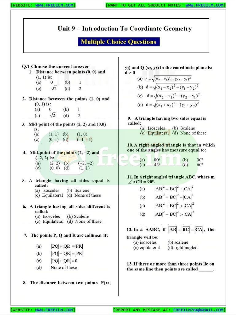 9th Math, CH 9, MCQs | PDF