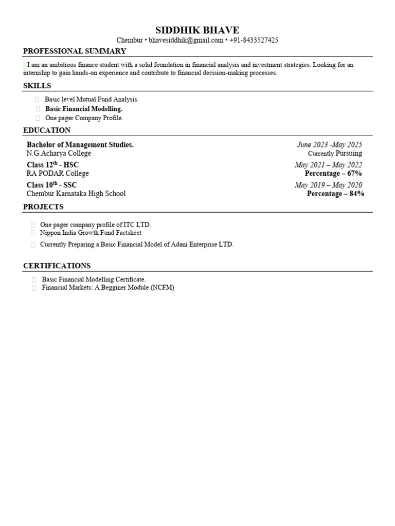 Siddhik Resume | PDF