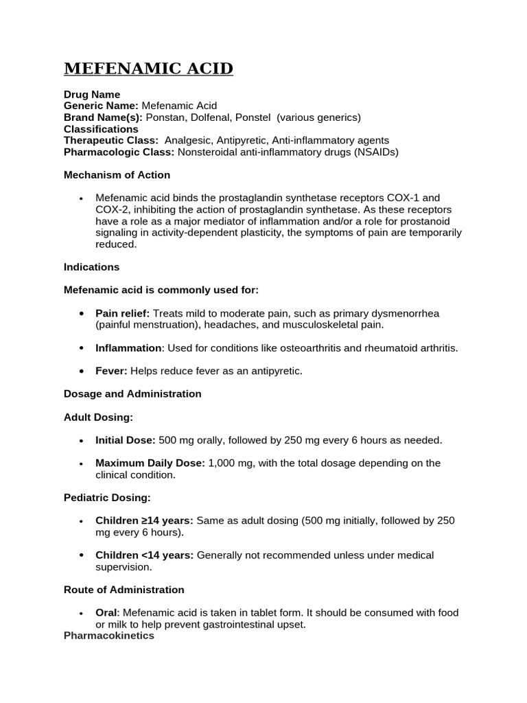 Mefenamic Acid | PDF | Analgesic | Drugs Acting On The Nervous System