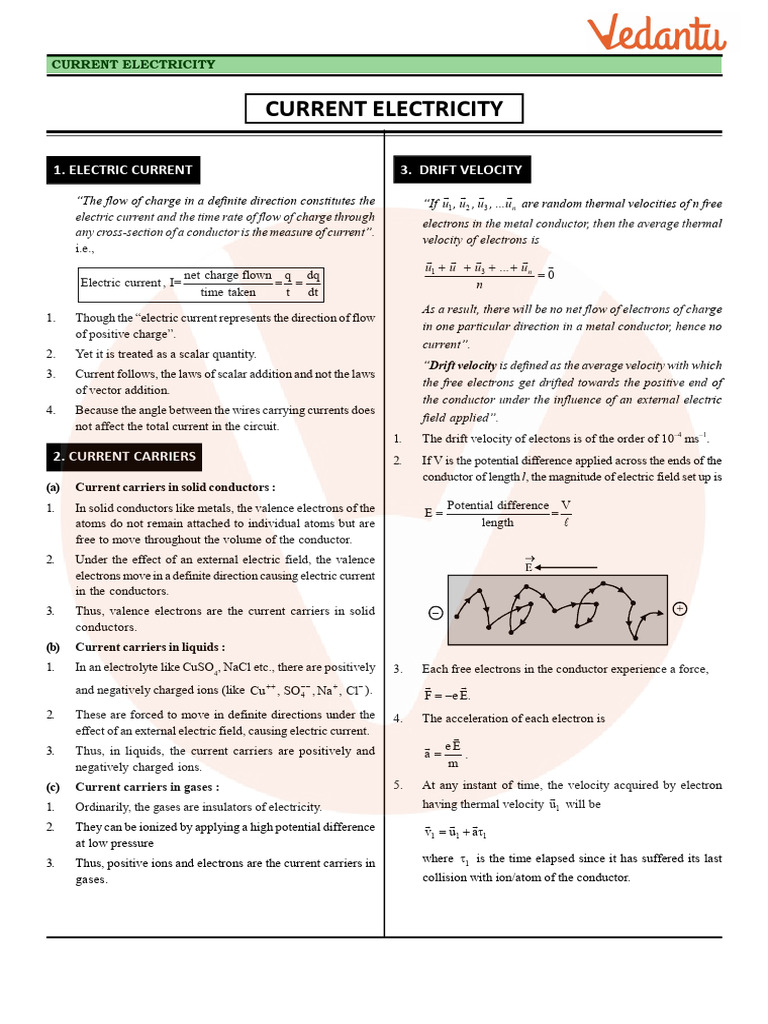 Current Electricity Class 12 Notes CBSE Physics Chapter 3 (PDF) | PDF ...