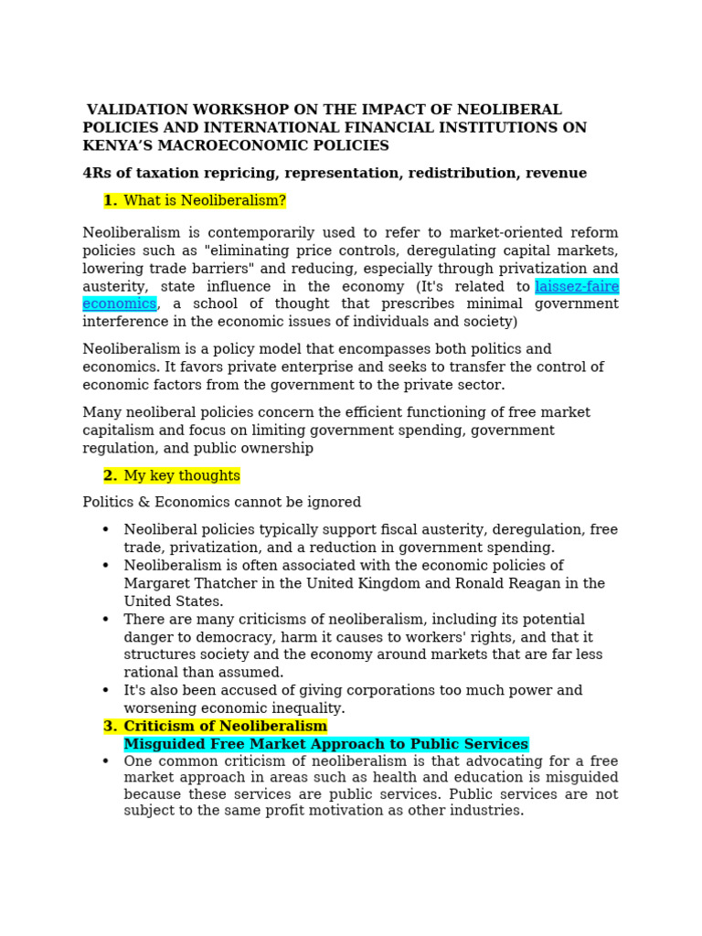 Validation Workshop On The Impact of Neoliberal Policies and ...
