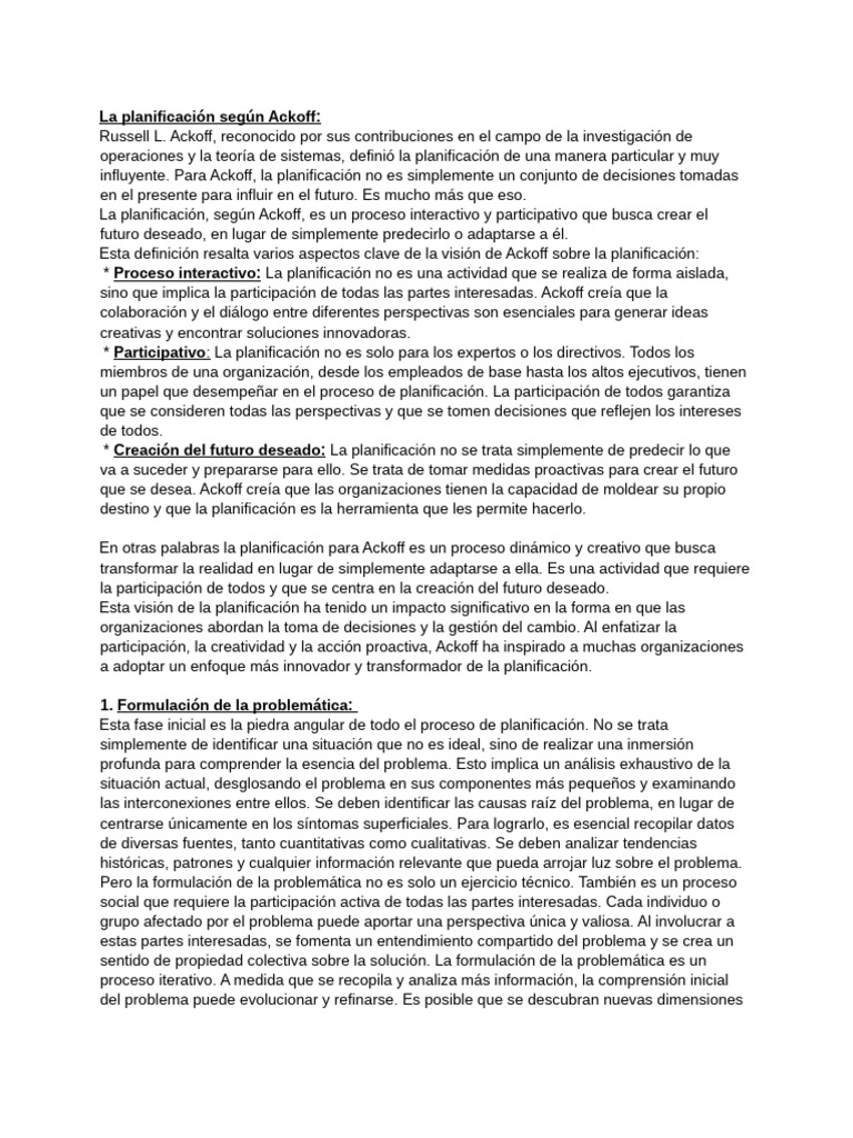 Fases de La Planificación Según Russell L. Ackoff. | PDF ...