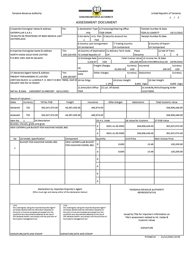 Assessment Document TZSR 22 1540577 | PDF | Taxes | Payments