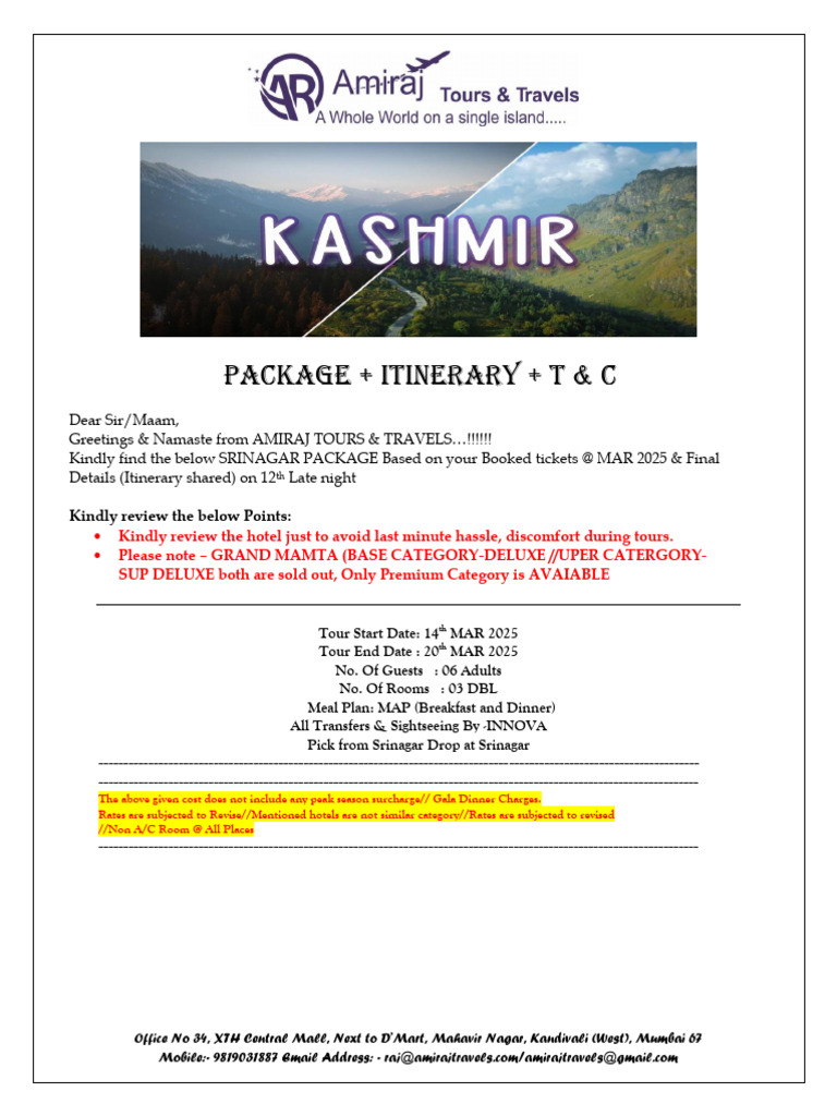 Srinagar Tour Package March 2025 | PDF