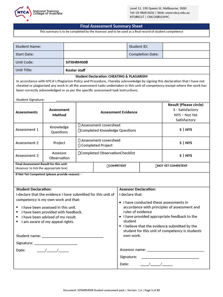 SITXHRM008 Student Assessment Pack | PDF | Employment | Overtime