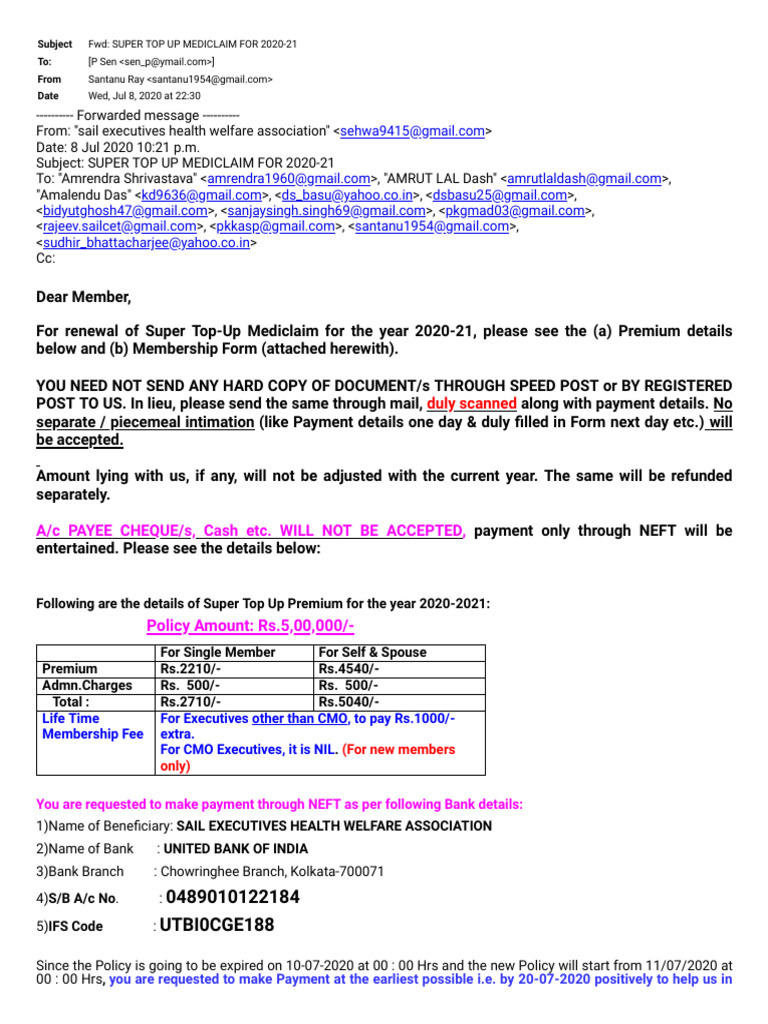 Super Top Up Mediclaim For 2020-21 | PDF | Payments | Money