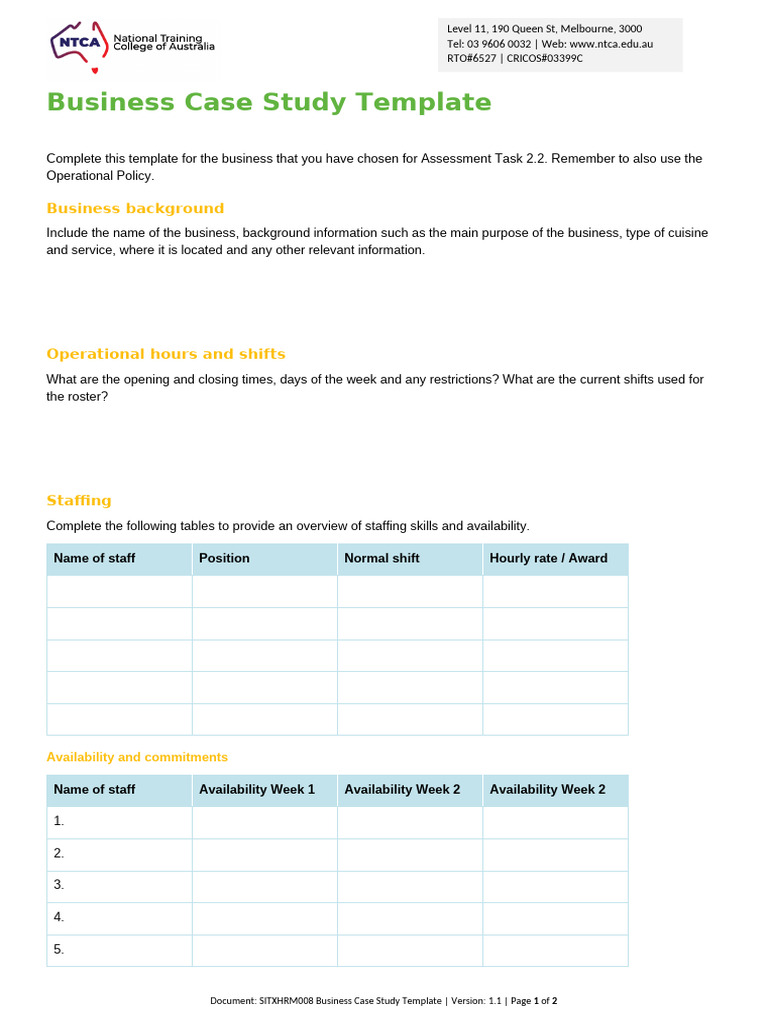 SITXHRM008 Business Case Study Template | PDF